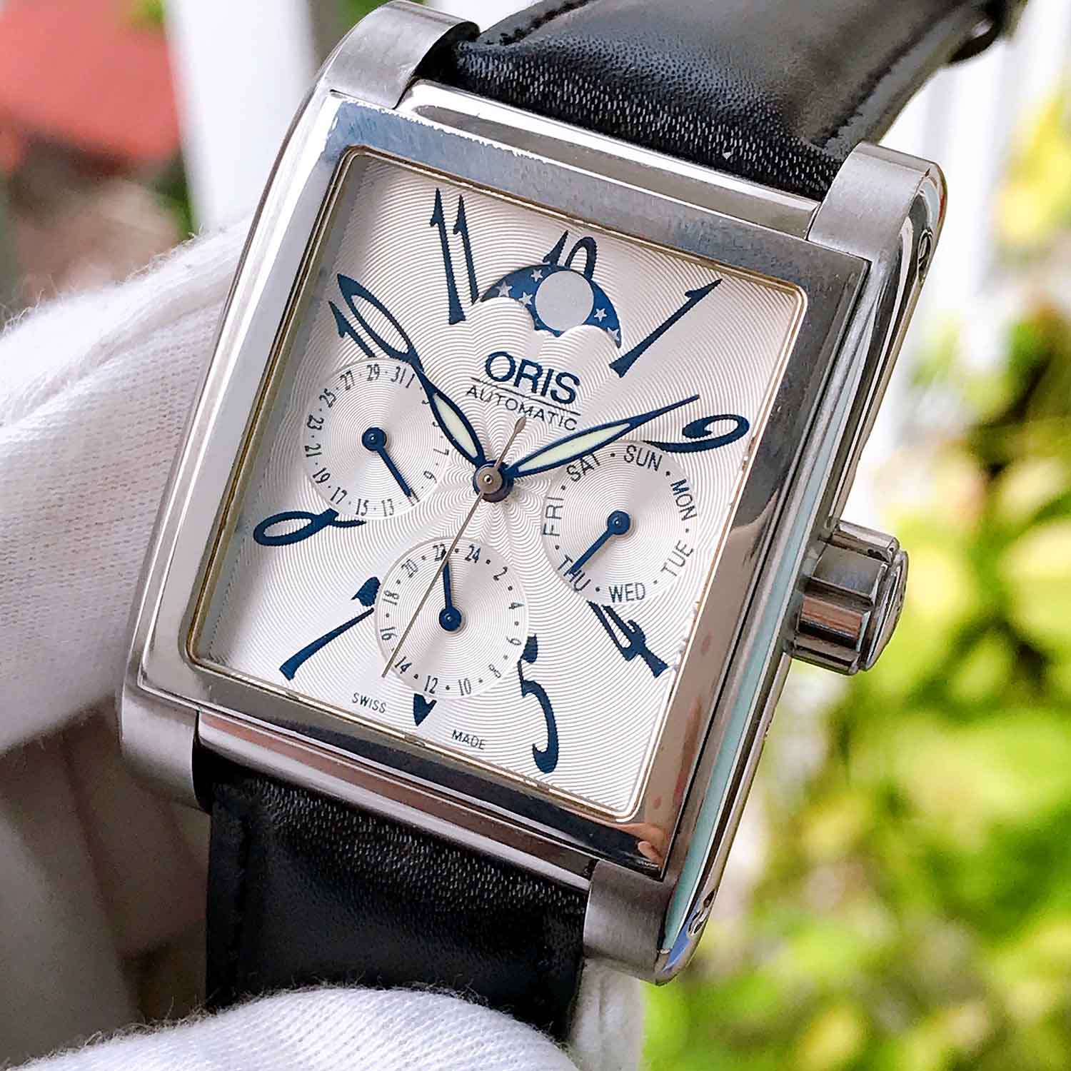 Oris Rectangular Complication GMT Moonphase 7528 dây da used